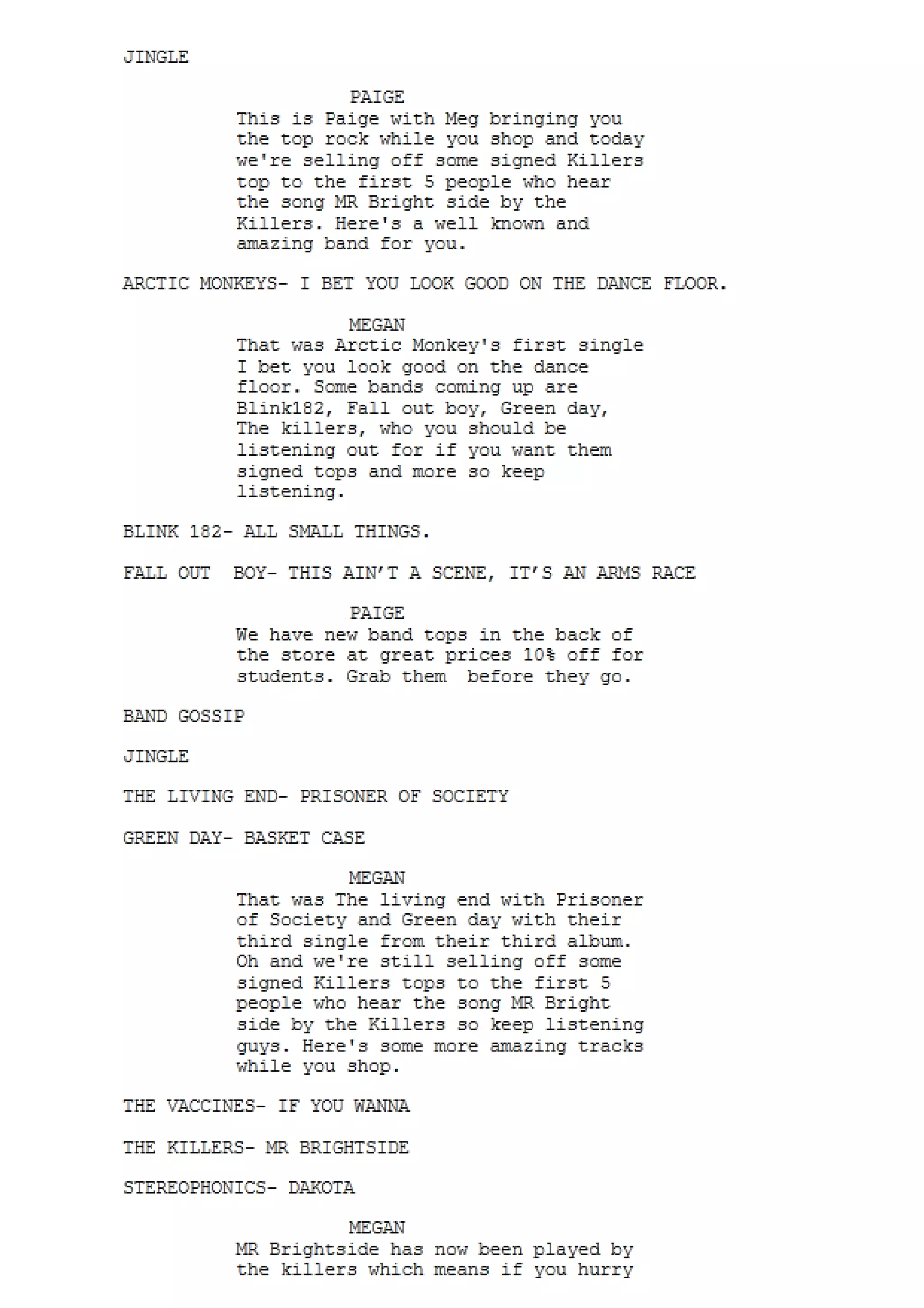 Instore radio script | DOCX | Public Radio | Talk Radio