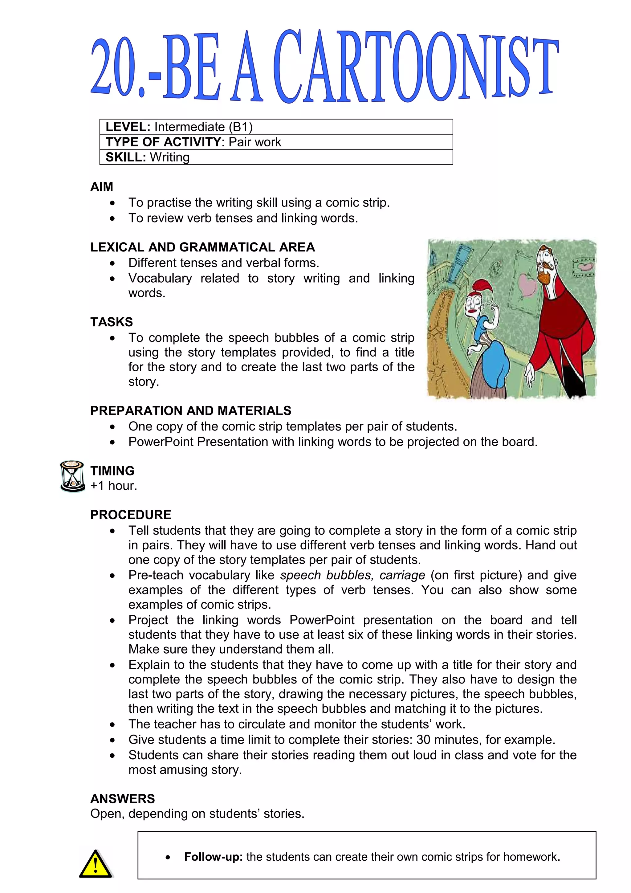 Writing Comic Strips with Verb Tenses and Linking Words | PDF