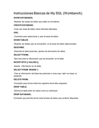 Instrucciones básicas de my sql | DOCX | Databases | Computer Software and Applications