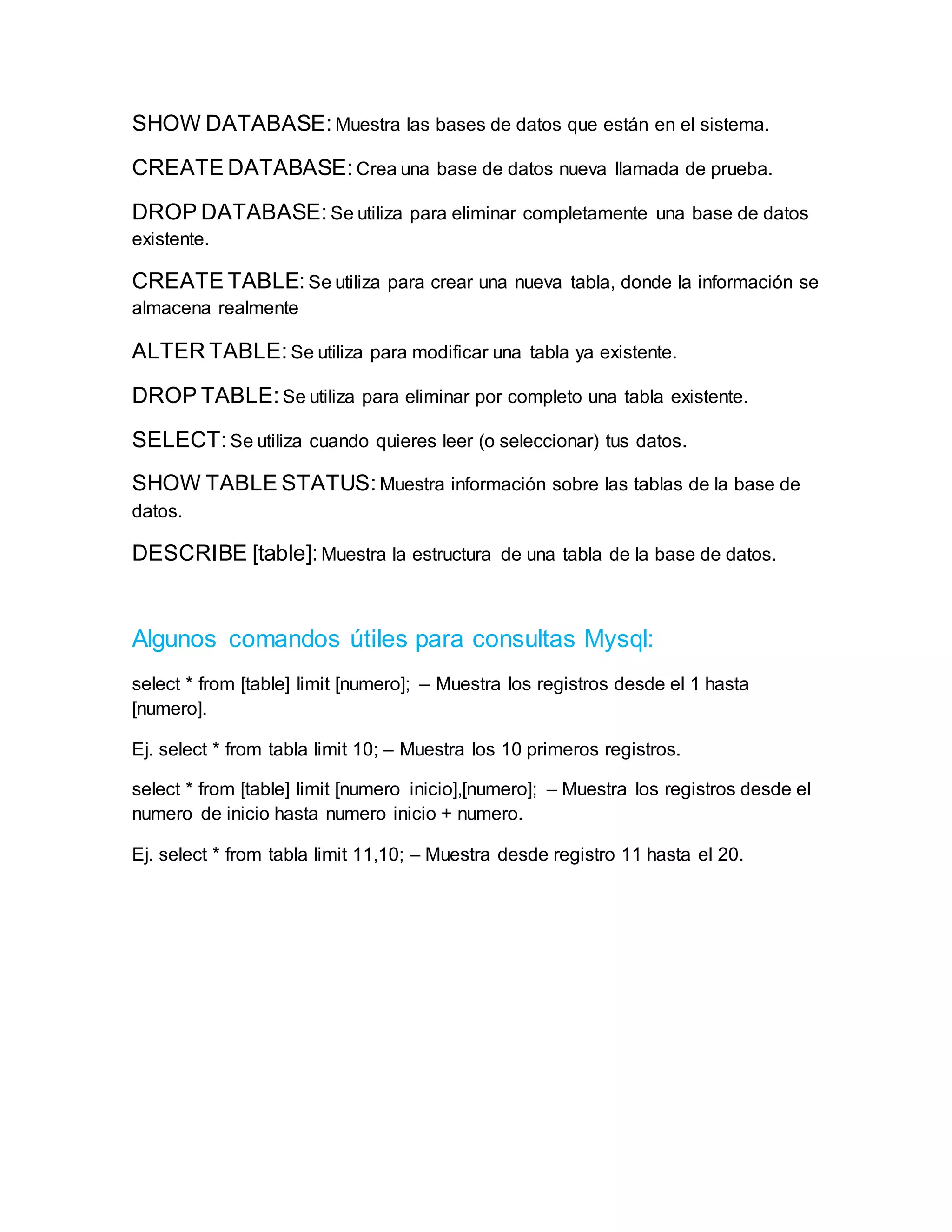 Instrucciones Básicas De My Sql Y Su Función Pdf 