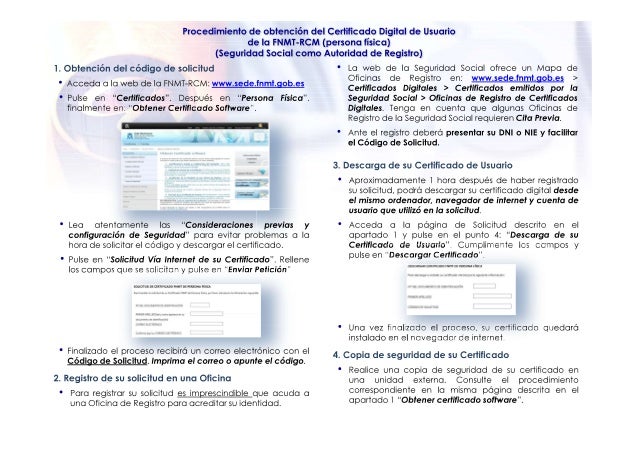 Procedimiento para obtener certificado digital FNMT-RCM persona física Procedimiento para obtener certificado digital FNMT-RCM persona física