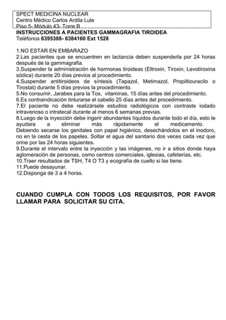 Instrucciones gammagrafia tiroidea | DOC