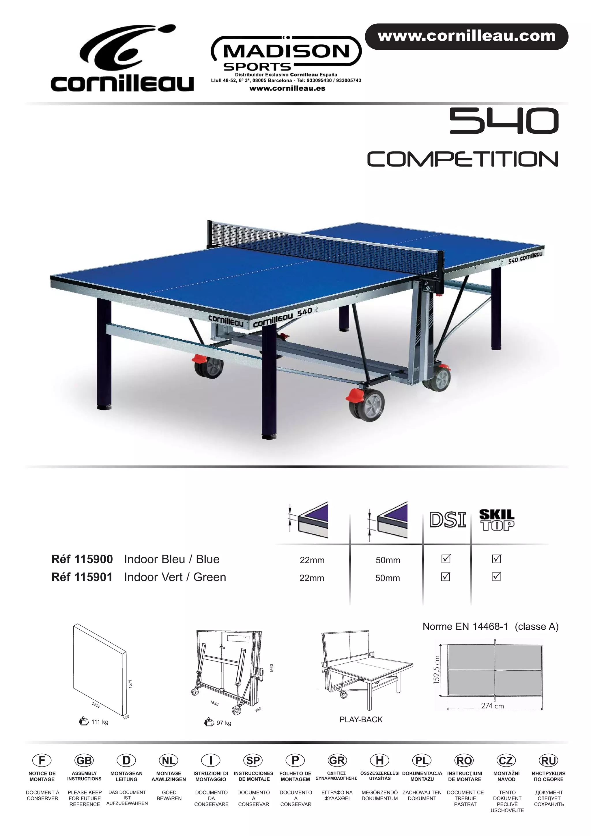 Instrucciones montaje mesa de ping pong cornilleau competition 540 | PDF