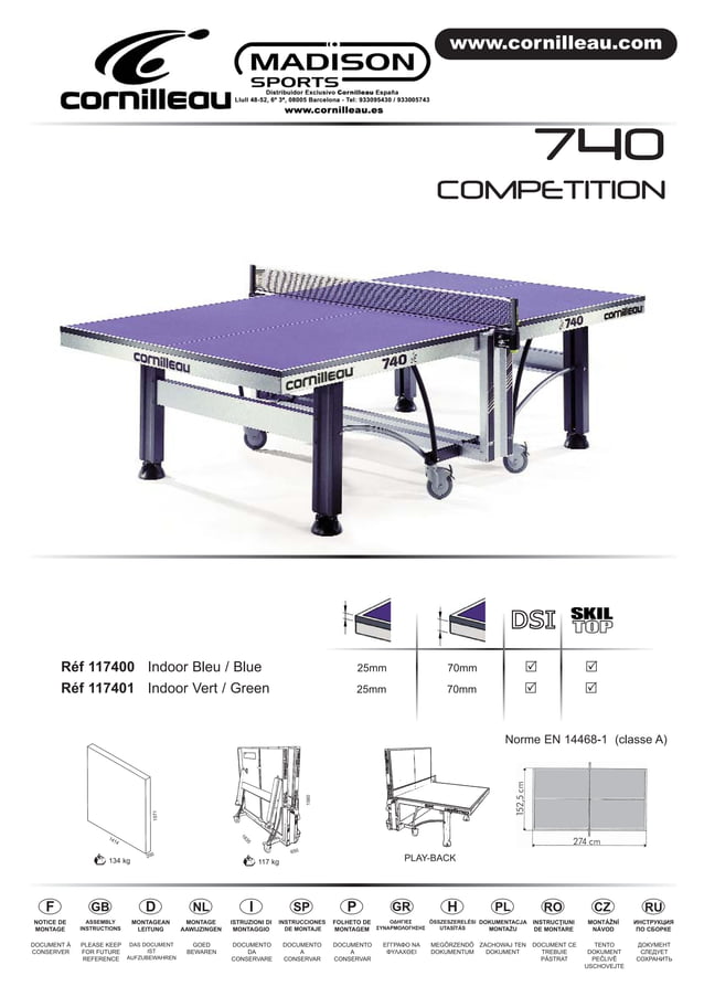 Instrucciones montaje mesa de ping pong cornilleau competition 740 | PDF