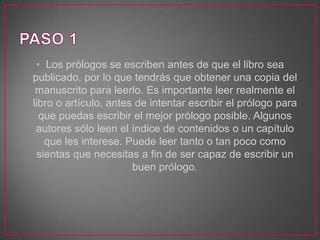 Instrucciones para realizar tu prólogo | PPTX
