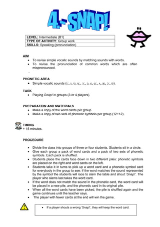 Snap Teacher's Worksheet | PDF