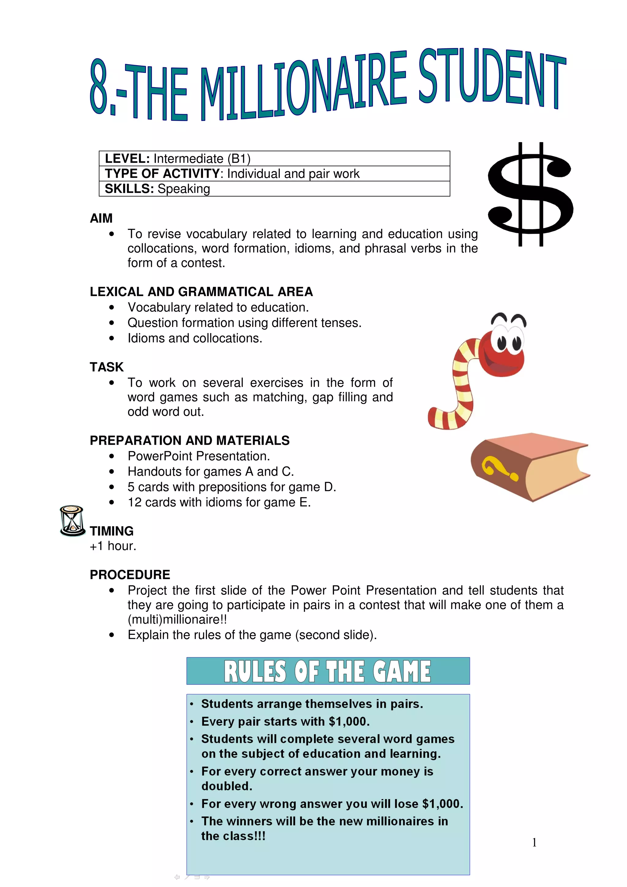 The Millionaire Student Teacher's Worksheet | PDF