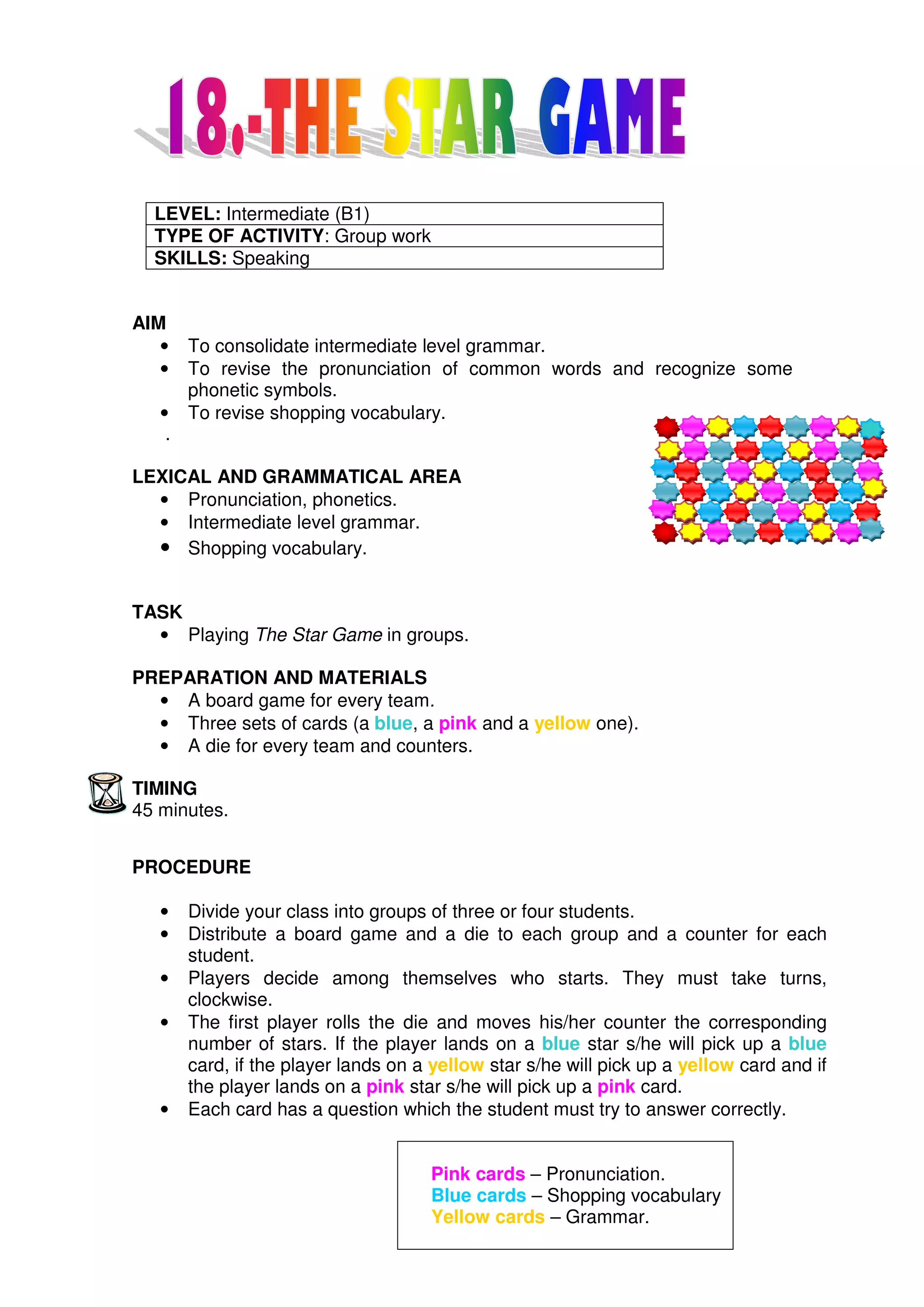 The Star Game Teacher's Worksheet | PDF