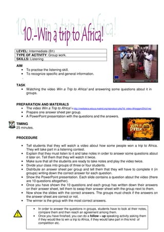 Win a Trip to Africa Teacher's Worksheet | PDF