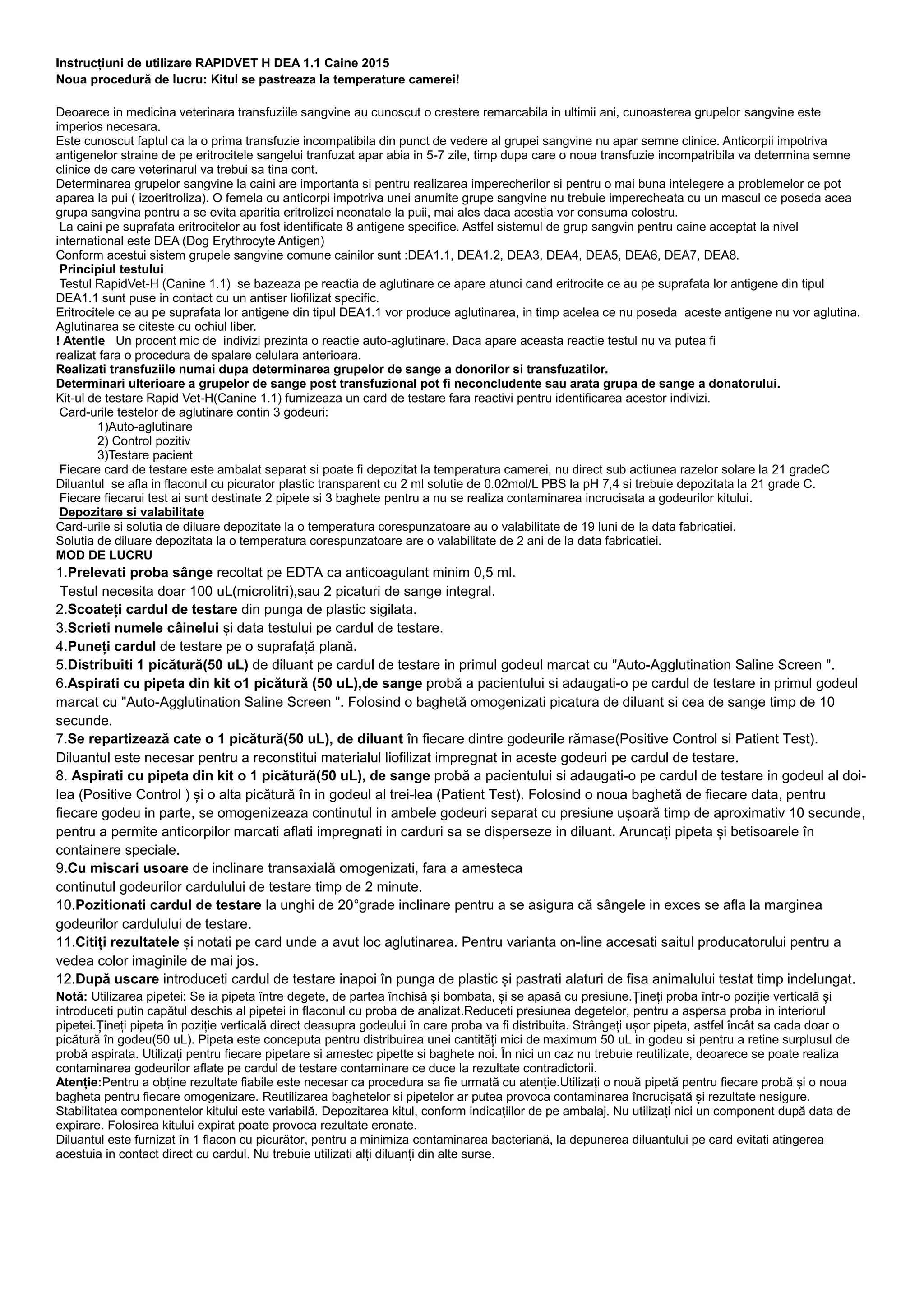 RapidVet H Determinarea Grupelor Sanguine la Caine 2015 NOU | PDF