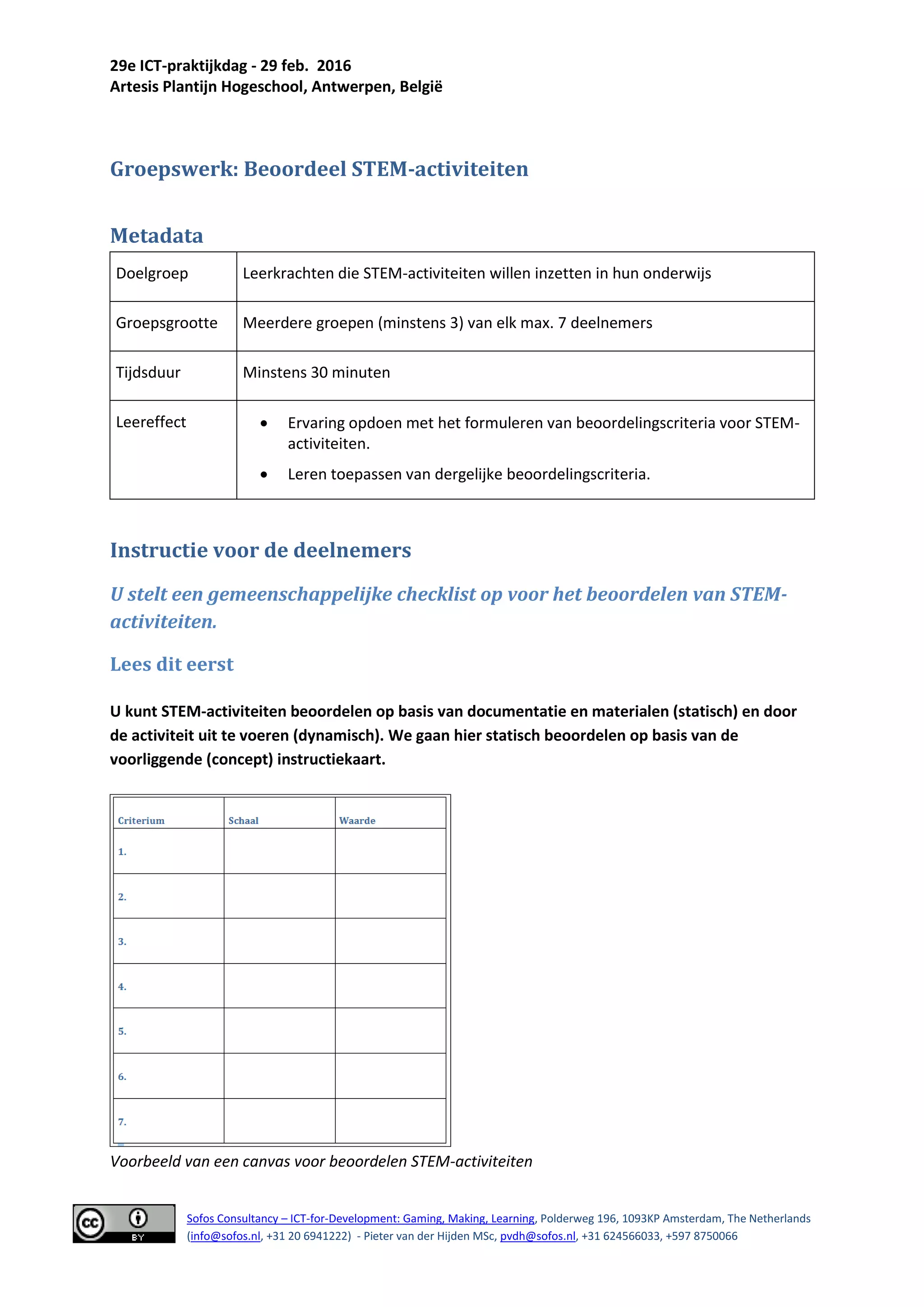 Instructiekaart "Groepswerk: Beoordeel STEM-activiteiten"; Pieter van ...