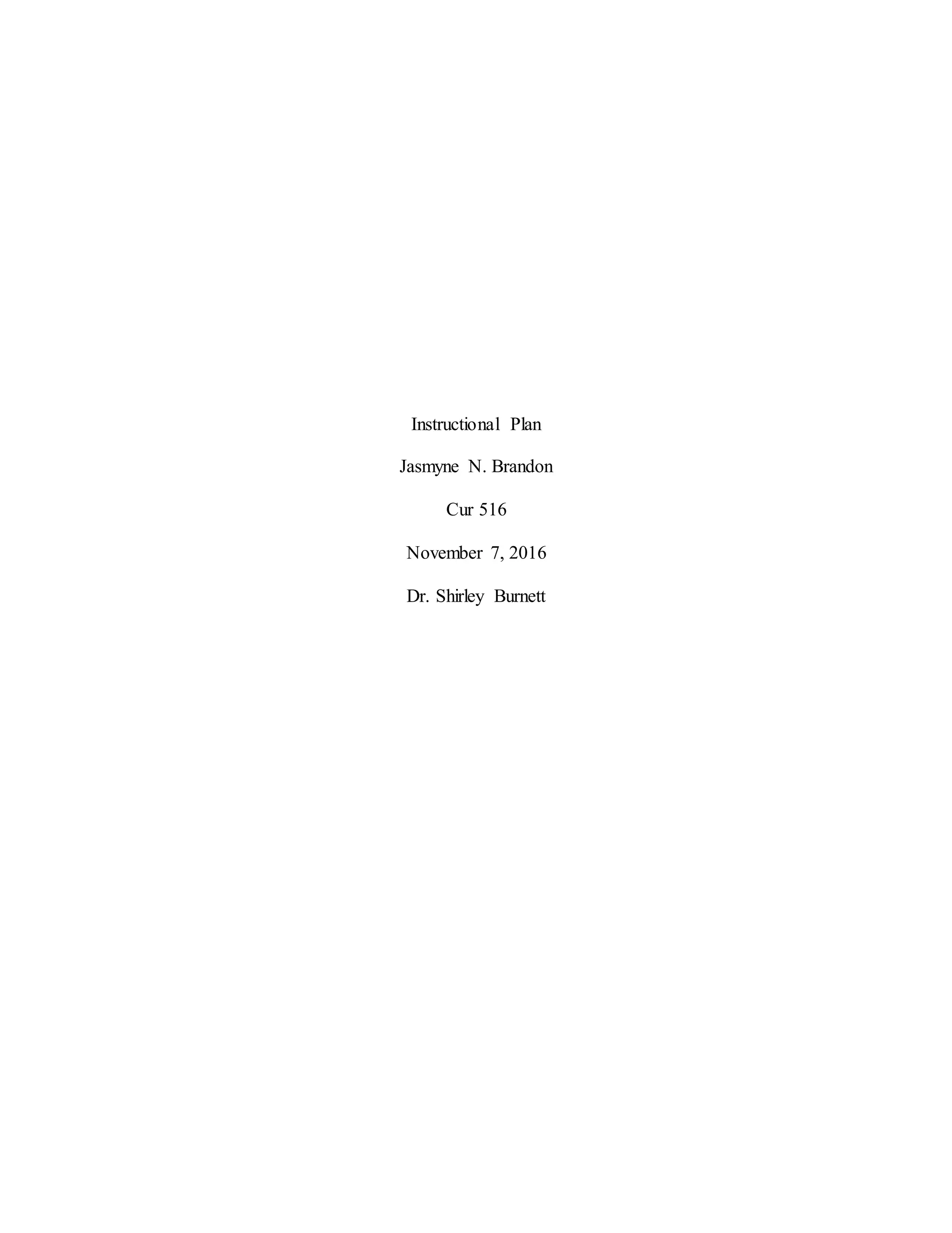 CUR/516 Instructional Plan | PDF