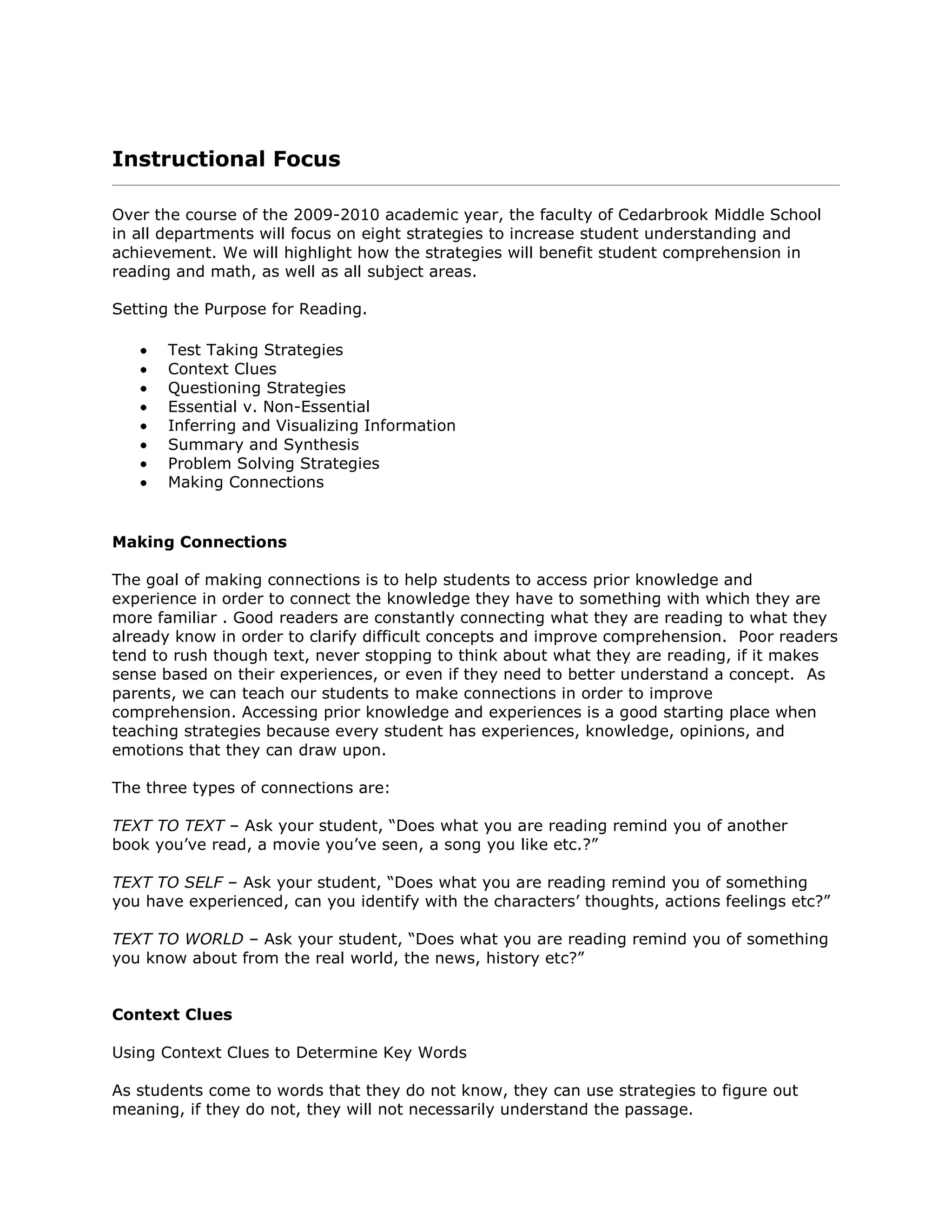 Instructional focus | DOCX | Educational Assessment | Education