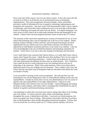 Instructional Leadership Reflection | DOC | Educational Assessment ...