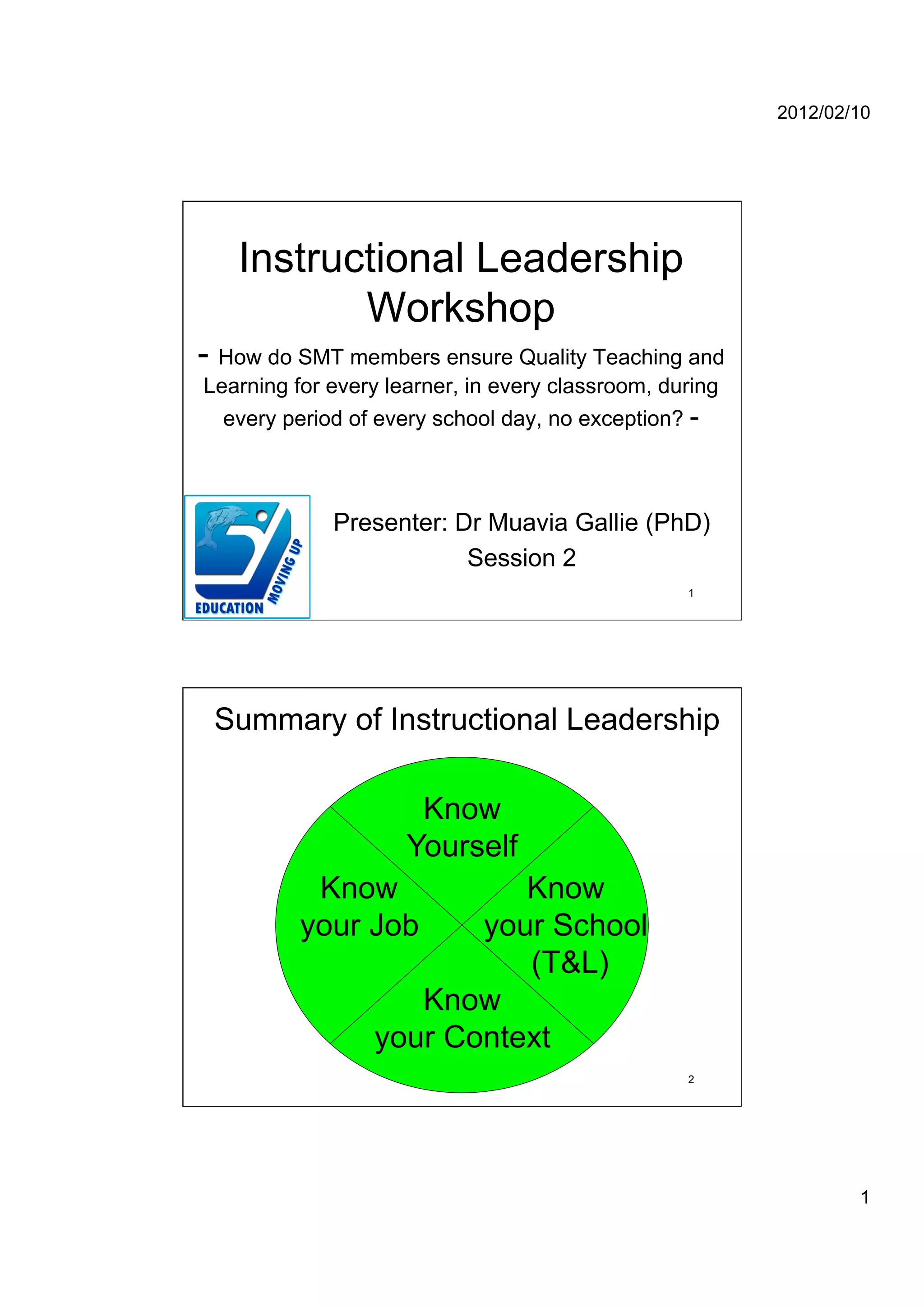 Instructional leadership workshop Session 2 | PDF