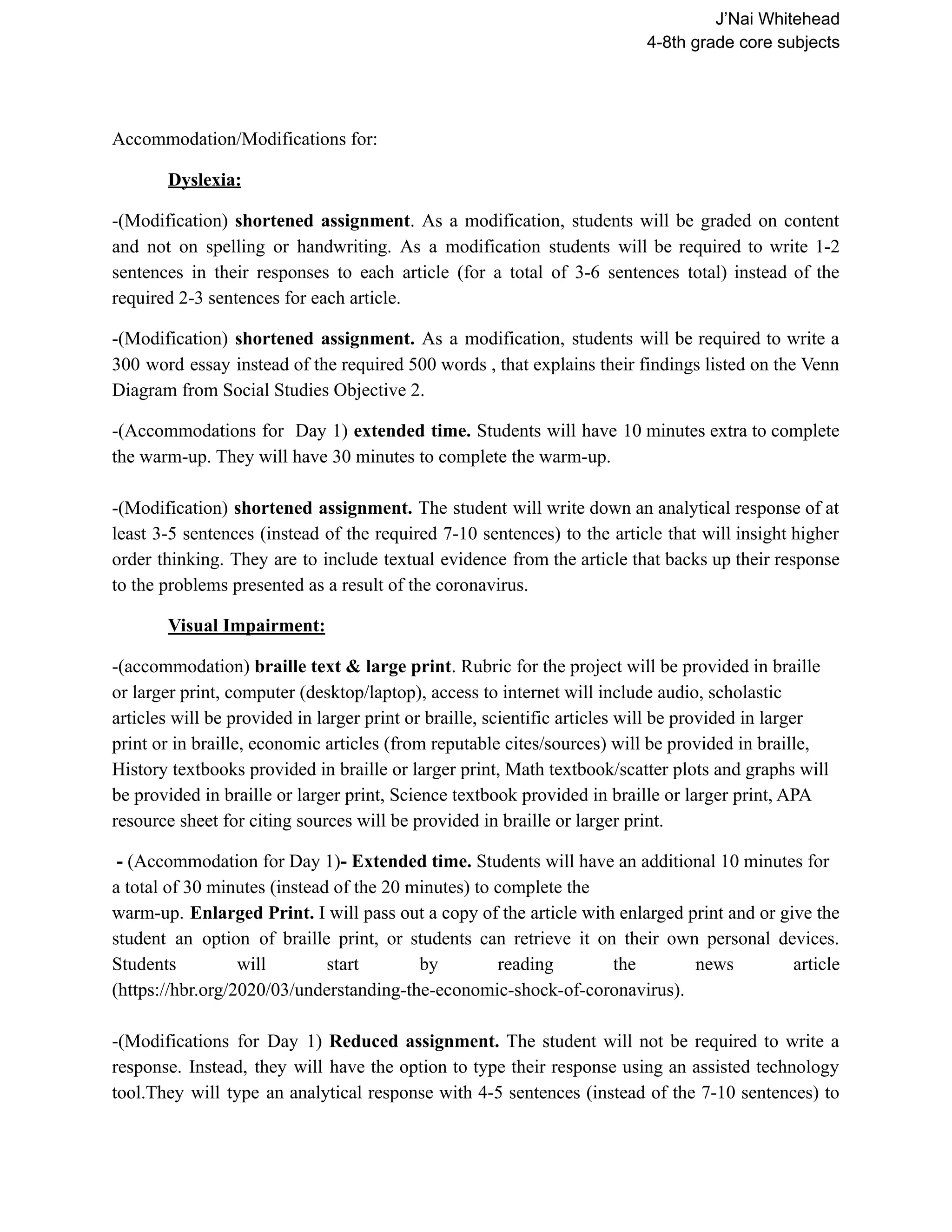 Instructional Modification_ Accommodation Lesson Plan Assignment ...