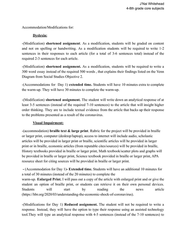 Instructional Modification_ Accommodation Lesson Plan Assignment ...