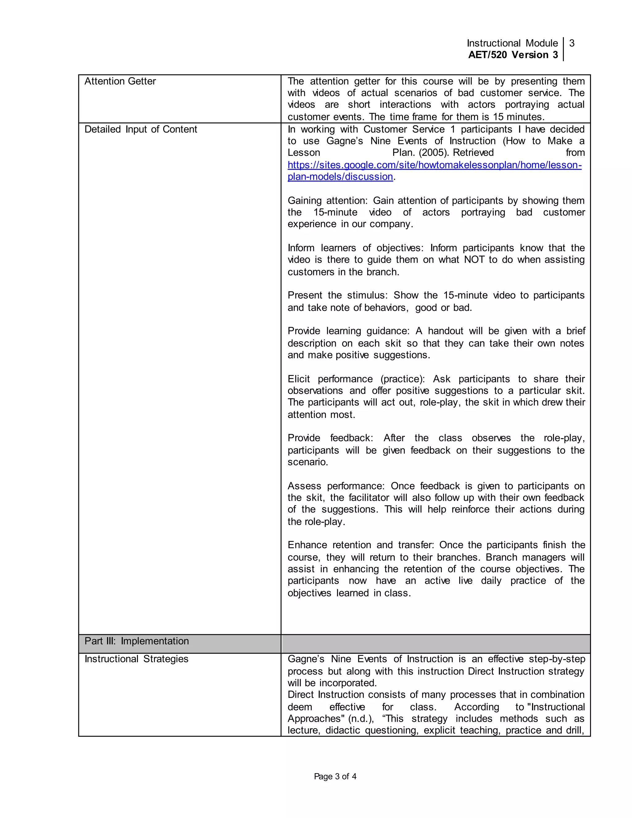Instructional module training plan i, ii, & iii | DOCX