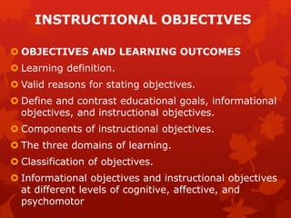 Instructional Objectives and Learning Outcomes | PPTX