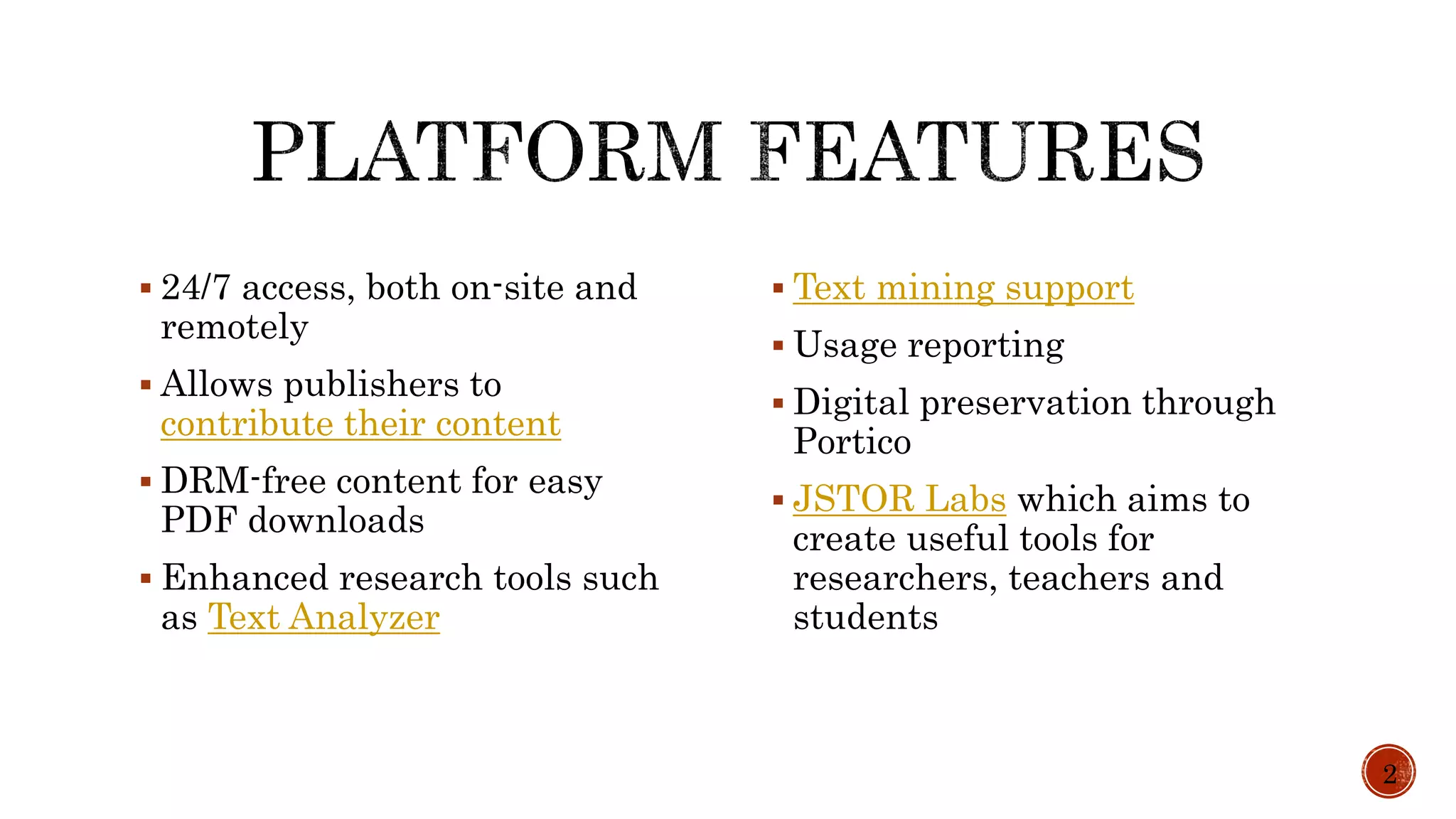 JSTOR: Instructional Presentation | PPTX