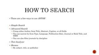 JSTOR: Instructional Presentation | PPTX