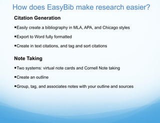 EasyBib Instructional Guide for Loreto Kirribilli | PPT