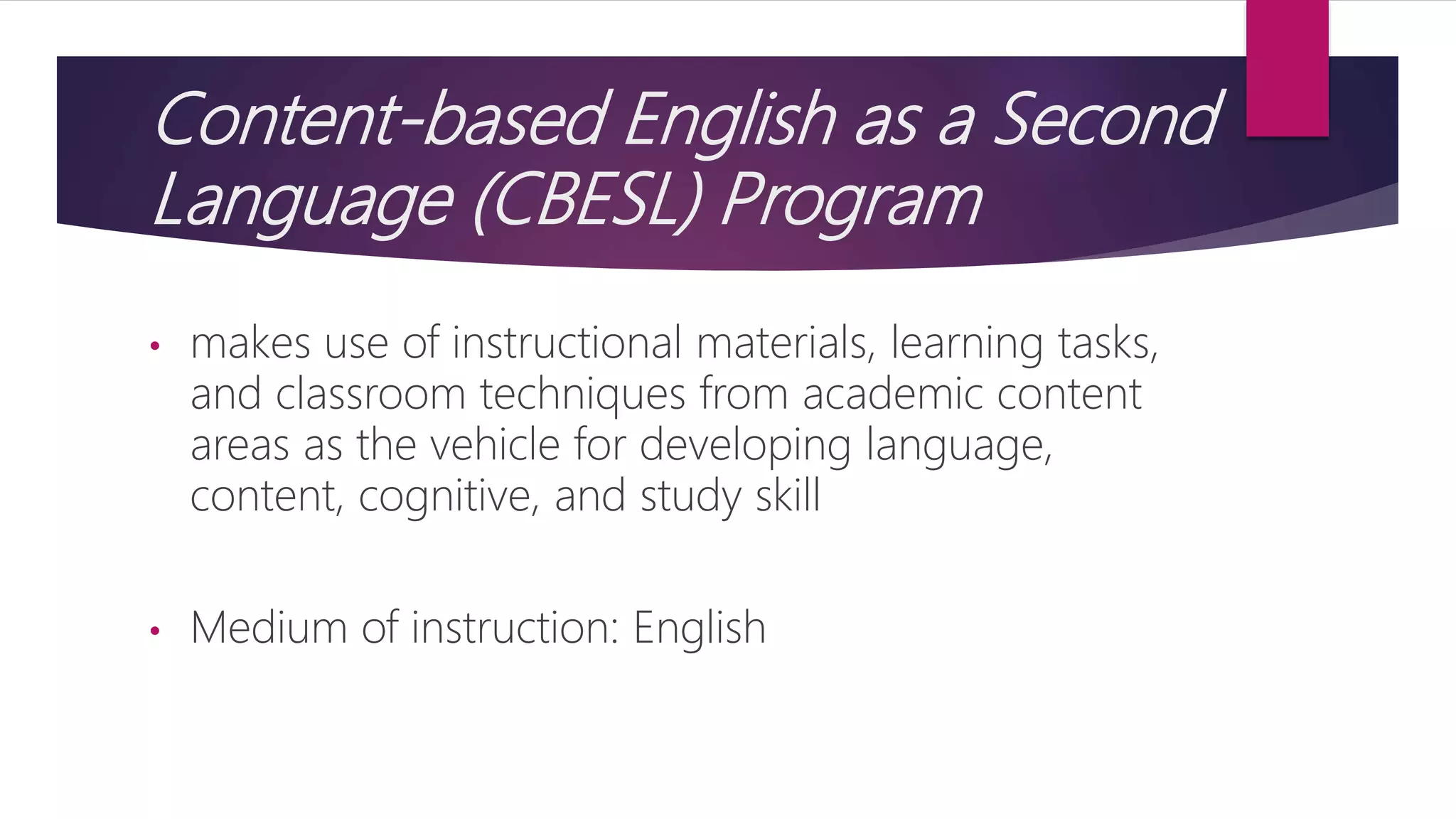 Instructional Programs for English Language Learners (ELL) | PPT