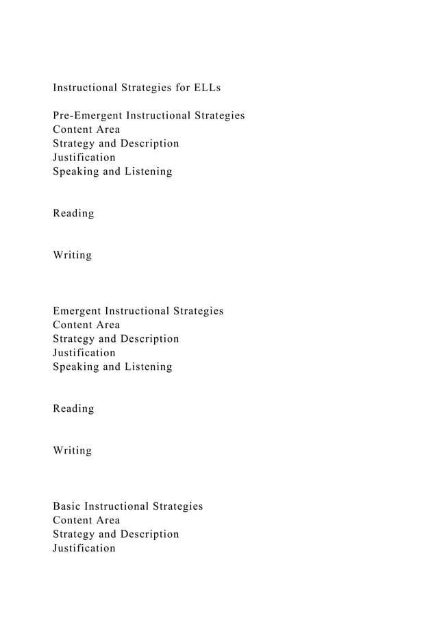 Instructional Strategies for ELLsPre-Emergent Instructional St.docx | Free Download