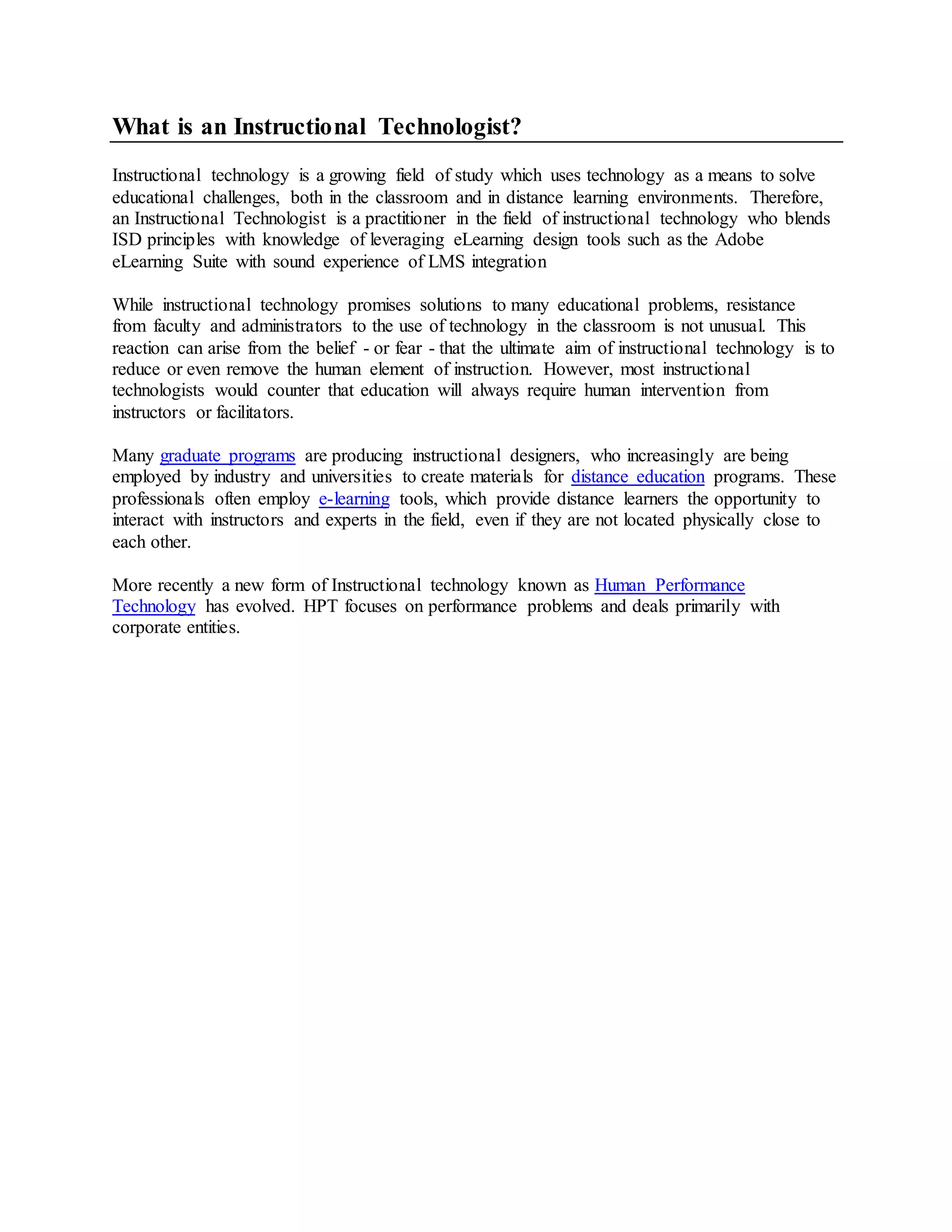 What is an Instructional technologist | DOCX