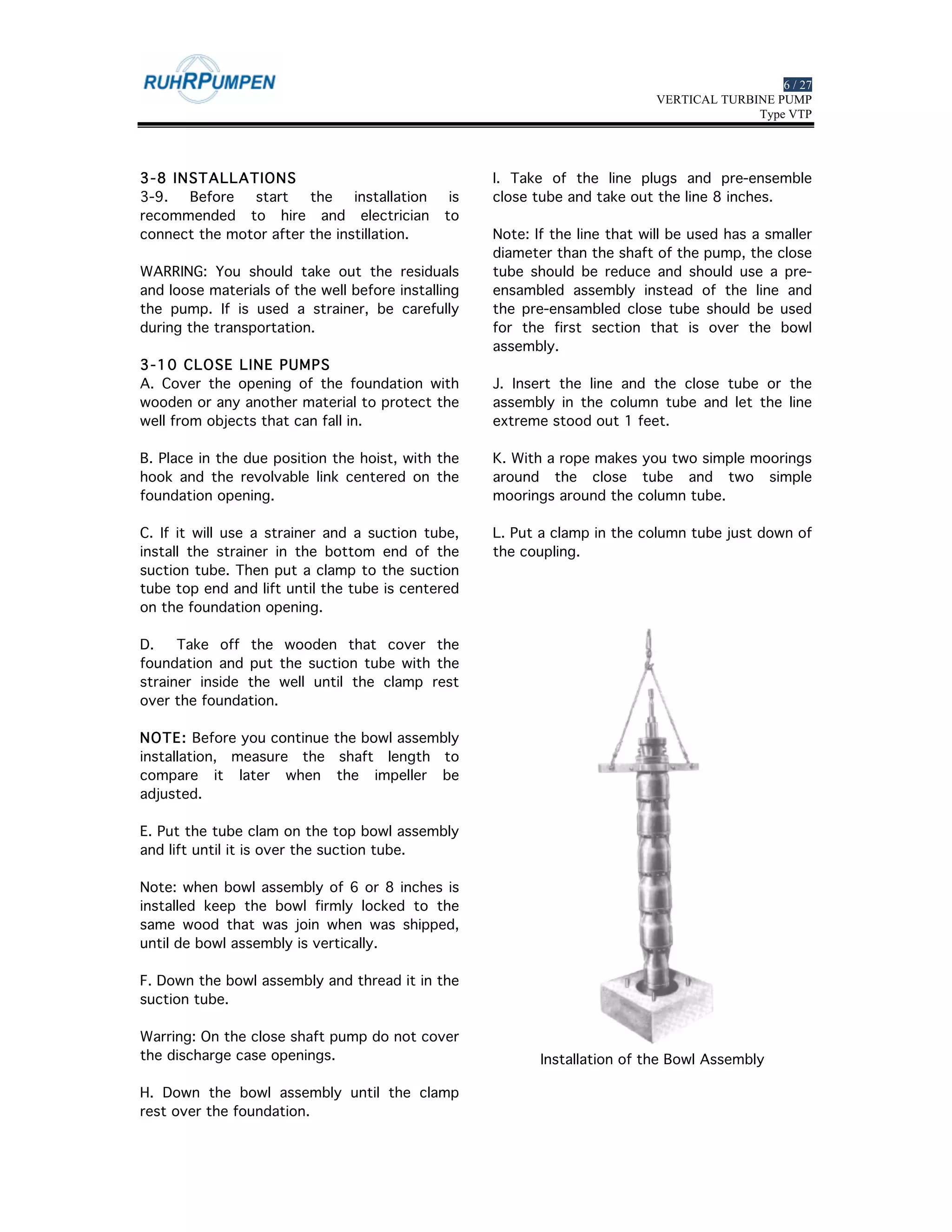 Instruction for installation guidelines vertical turbine pump | PDF