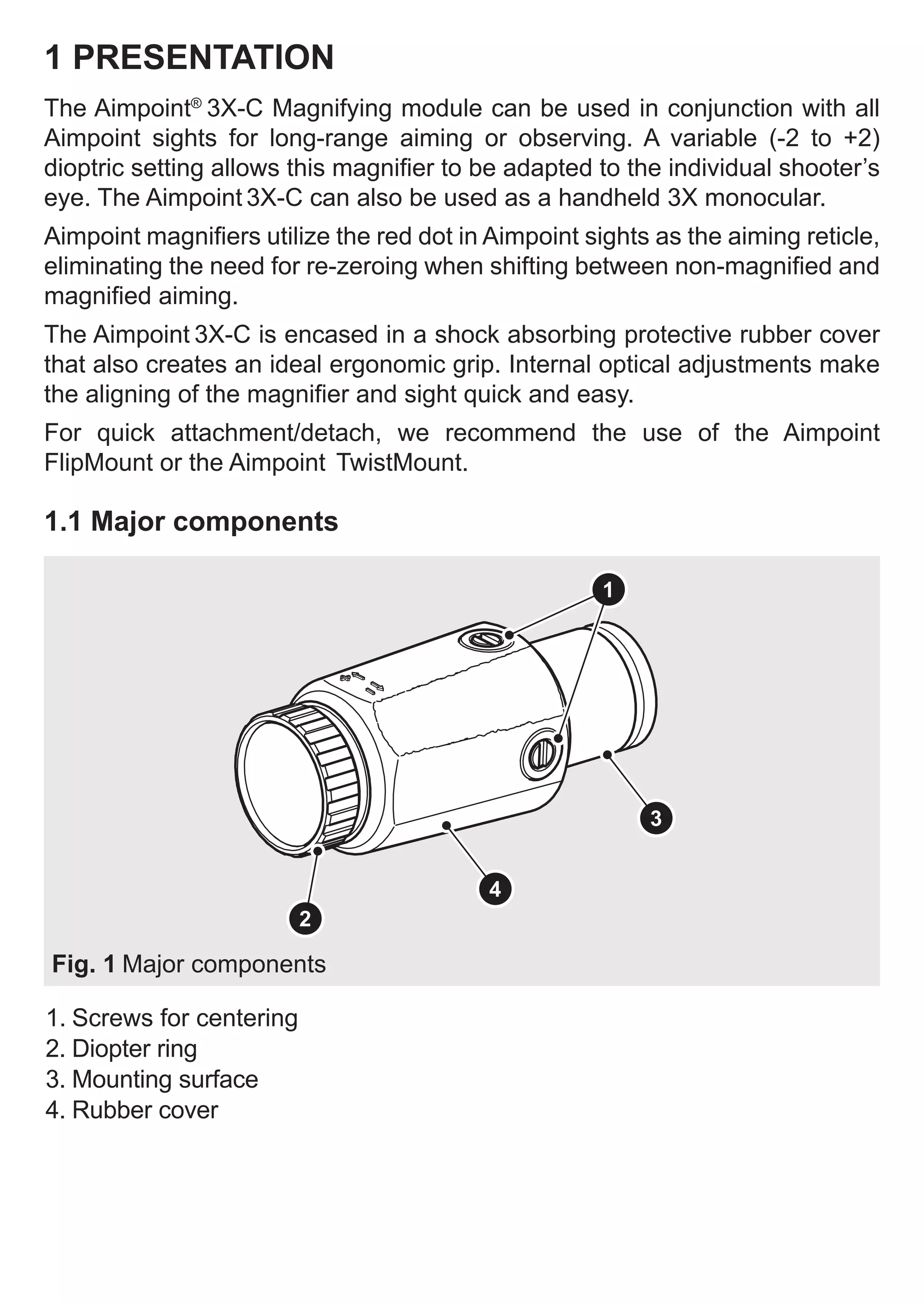 Instruction manual | Aimpoint 3X-C | Optics Trade | PDF