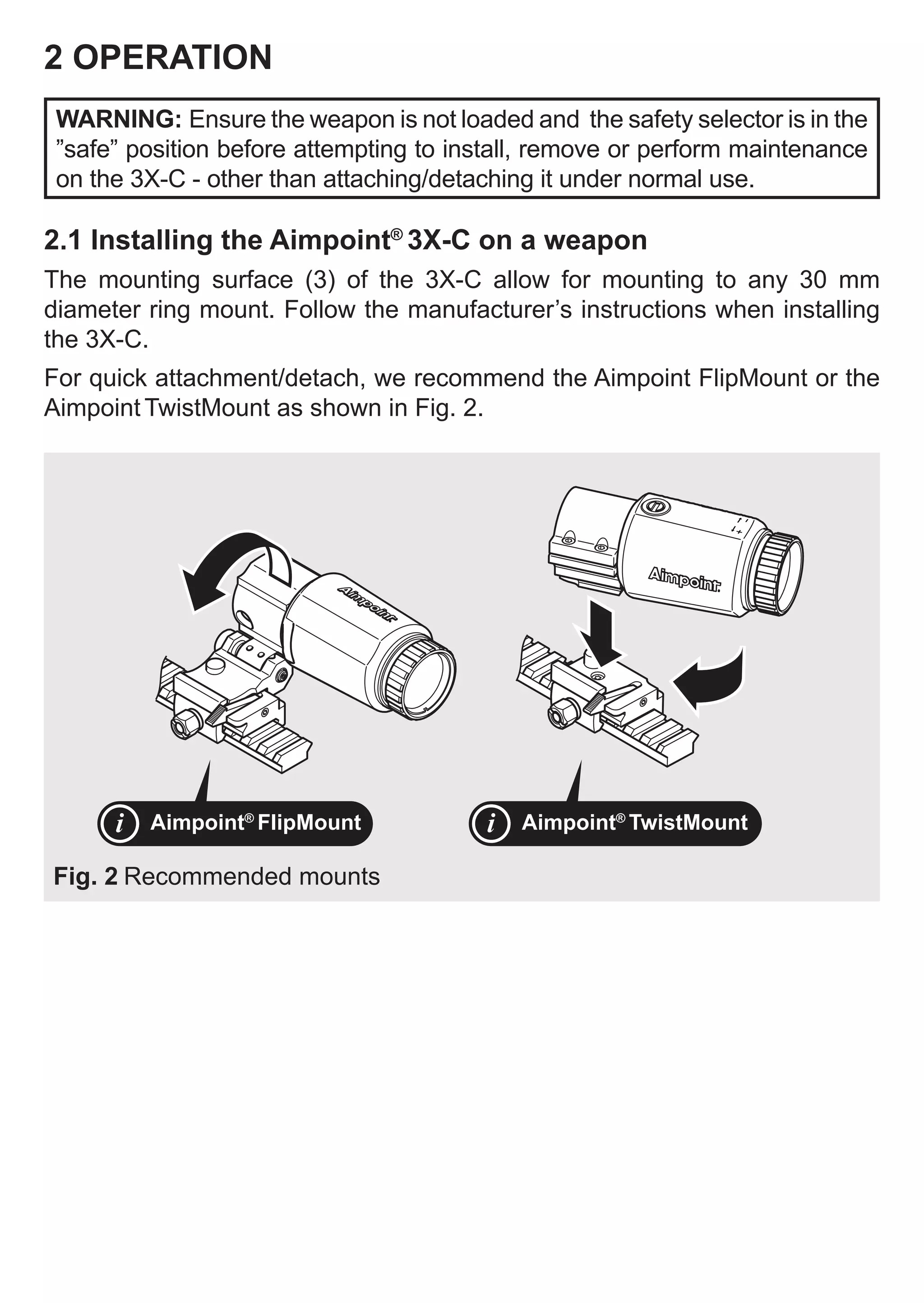 Instruction manual | Aimpoint 3X-C | Optics Trade | PDF