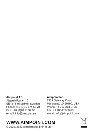 Instruction Manual | Aimpoint Acro P-2 | Optics Trade | PDF