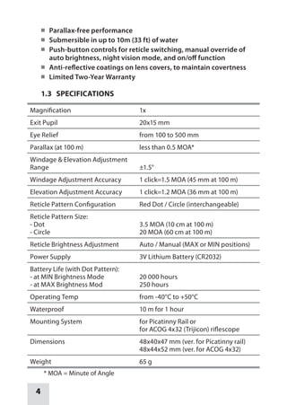Instruction Manual ARMASIGHT Collimating Sight MCS | Optics Trade | PDF ...