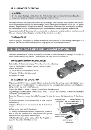 Instruction Manual ARMASIGHT PRIME D Series NV Monocular | Optics Trade ...