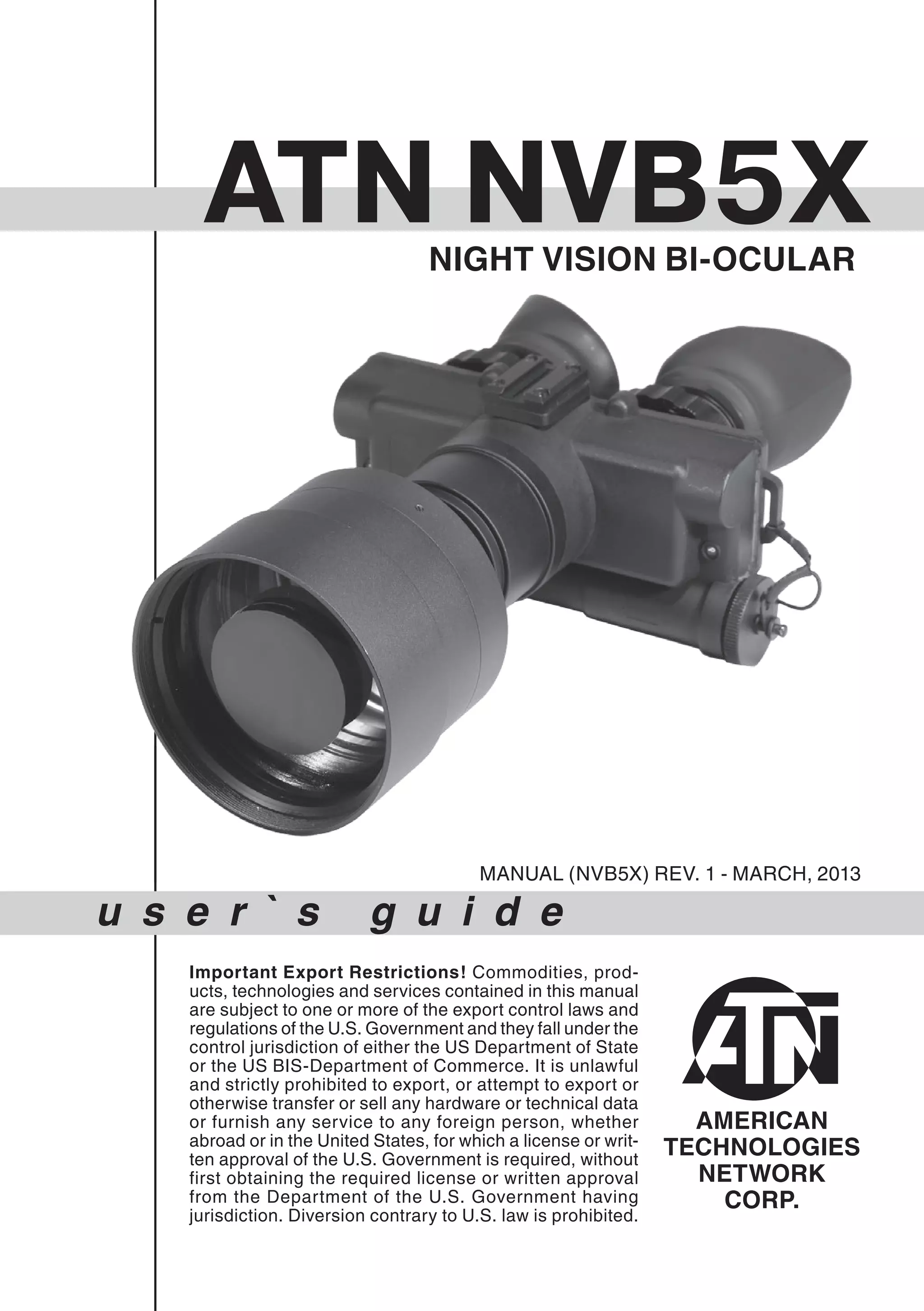 Instruction Manual ATN NVB5X Series NV Bi-ocular | Optics Trade | PDF