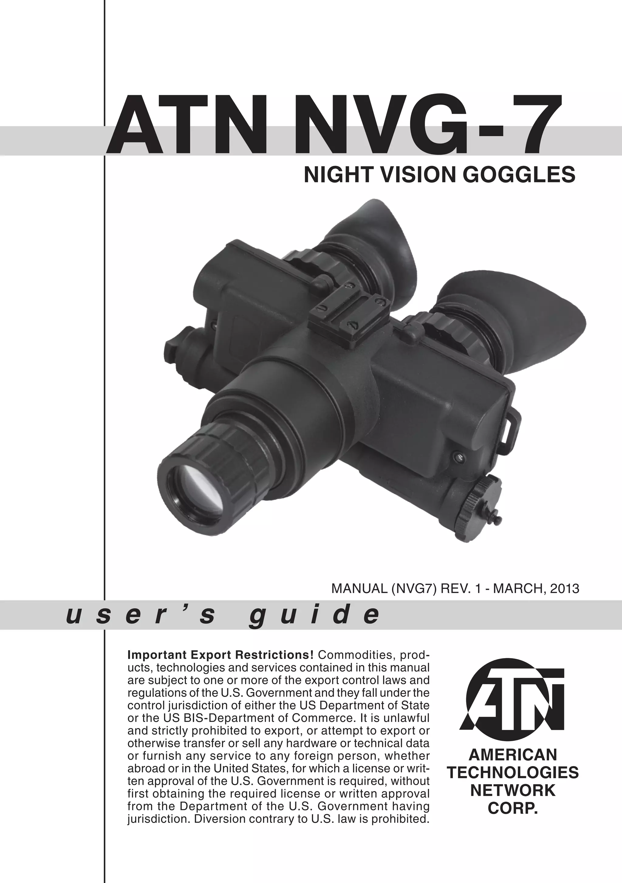 Instruction Manual ATN NVG7 Series NV Goggles | Optics Trade | PDF ...