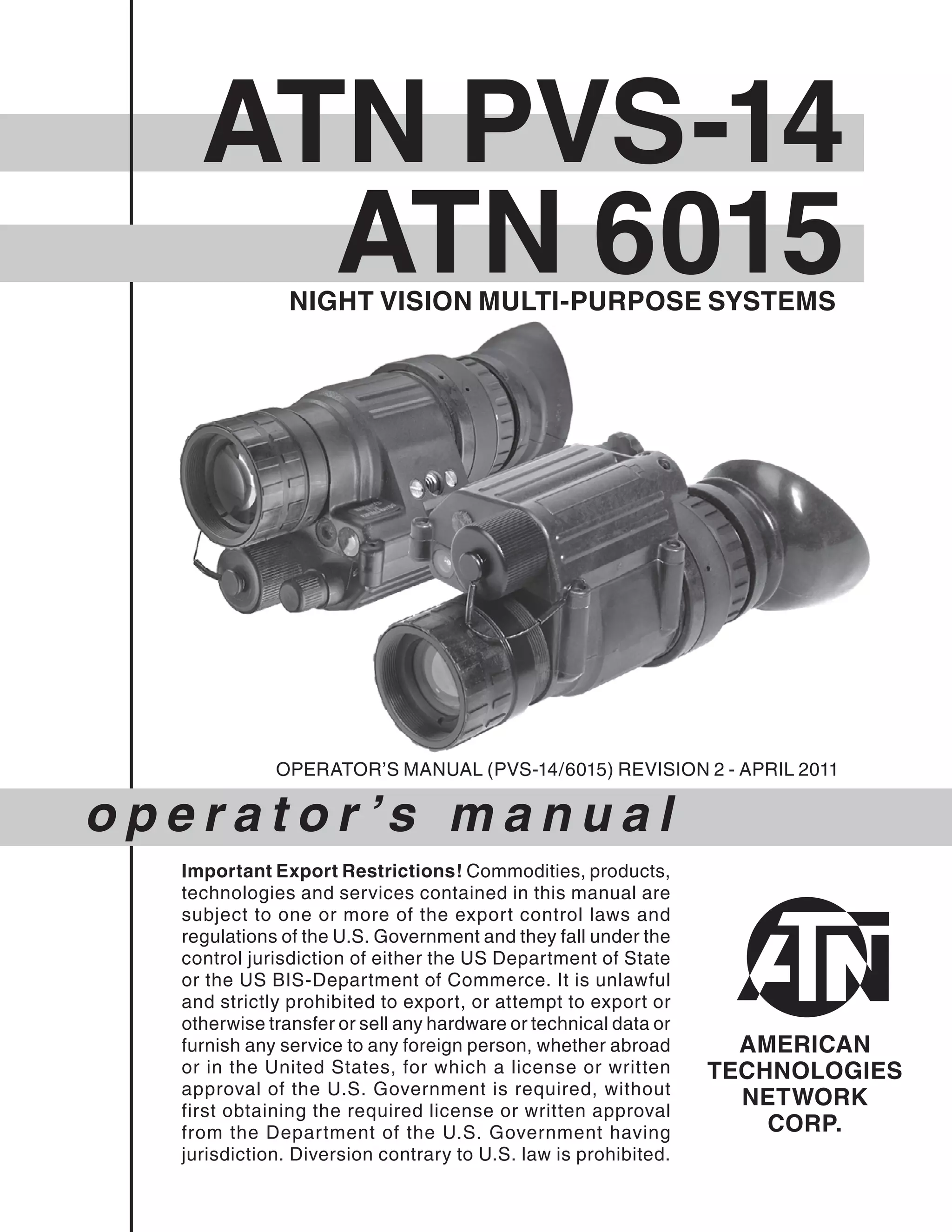 Instruction Manual ATN PVS14 Series NV Monocular | Optics Trade | PDF