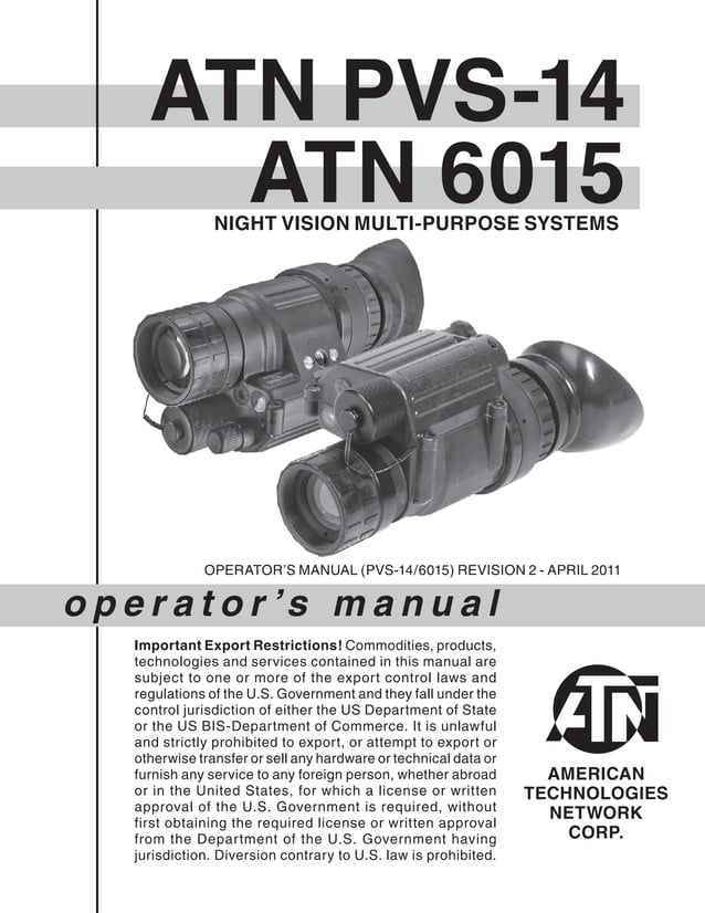 Instruction Manual ATN PVS14 Series NV Monocular | Optics Trade | PDF