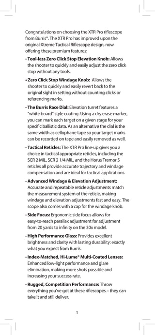 Instruction Manual | Burris XTR Pro Riflescopes | Optics Trade | PDF