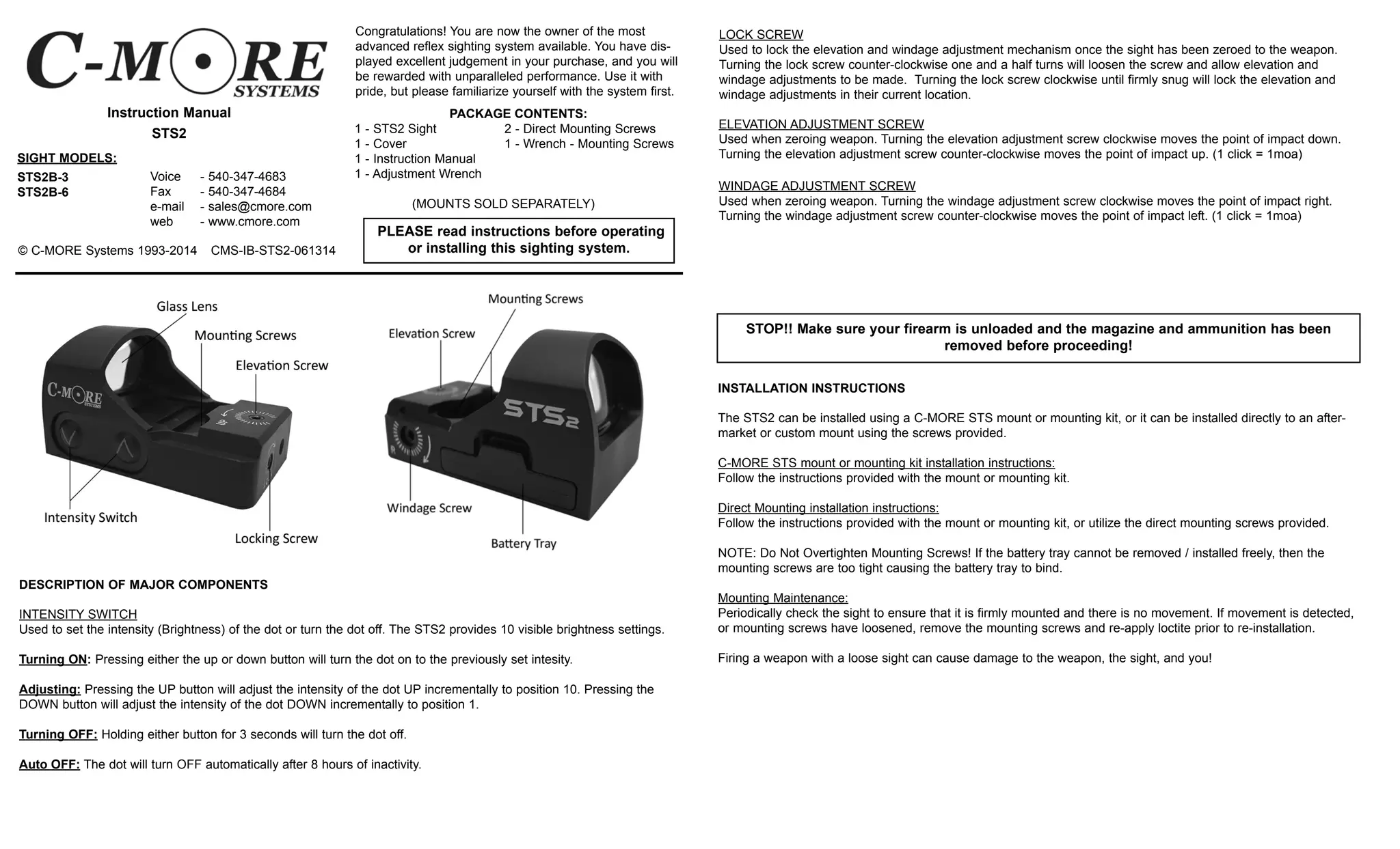 Instruction Manual | C-more STS2 | Optics Trade | PDF