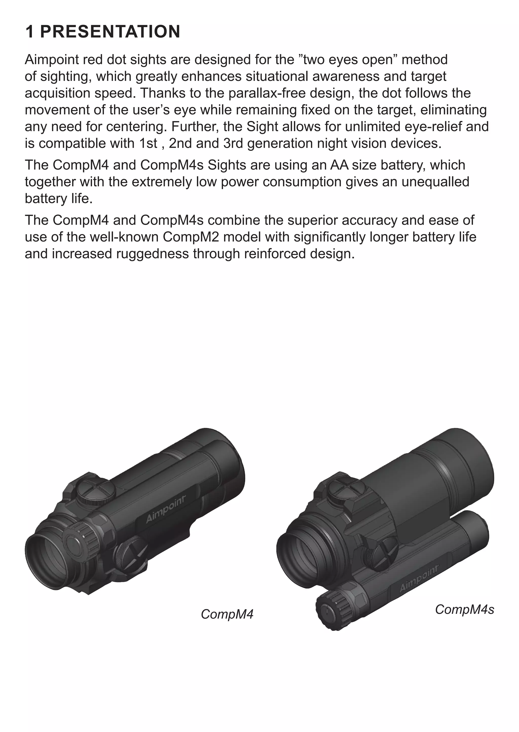 Instruction manual | Aimpoint CompM4 and CompM4s | Optics Trade | PDF