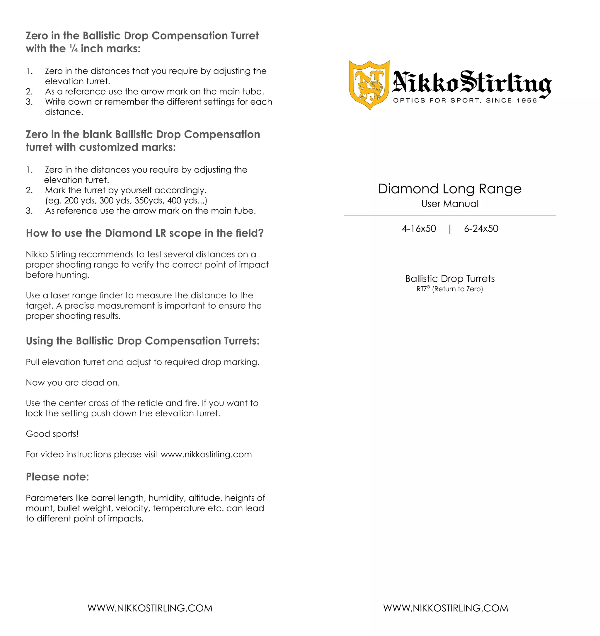 Instruction manual | Nikko Stirling Diamond LR Rifle Scopes | Optics ...