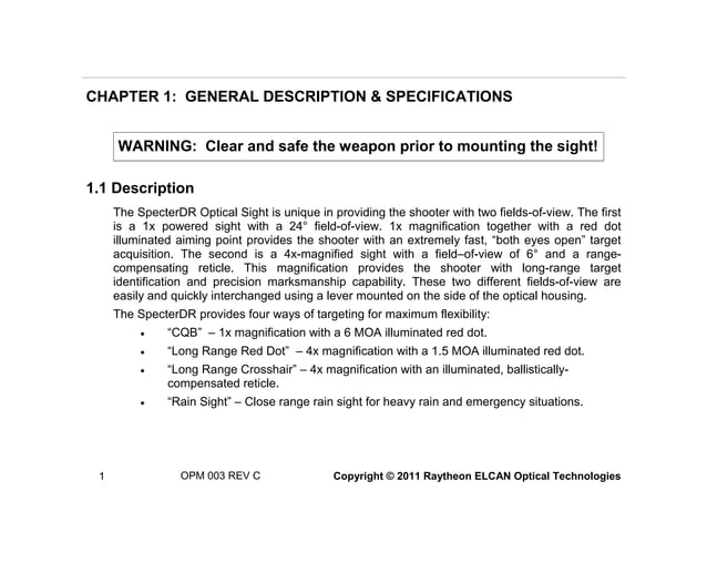 Instruction Manual | Elcan Specter DR 1-4x32 Riflescope | Optics Trade ...