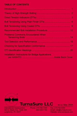 Instruction manual for installing high strength bolts with direct ...