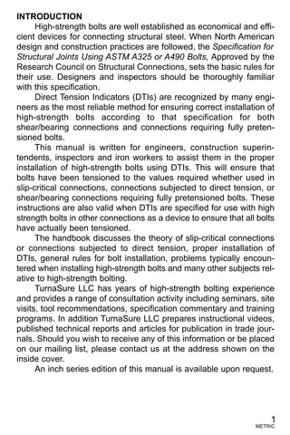 Instruction manual for installing high strength bolts with direct ...