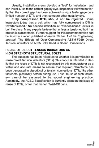 Instruction manual for installing high strength bolts with direct ...