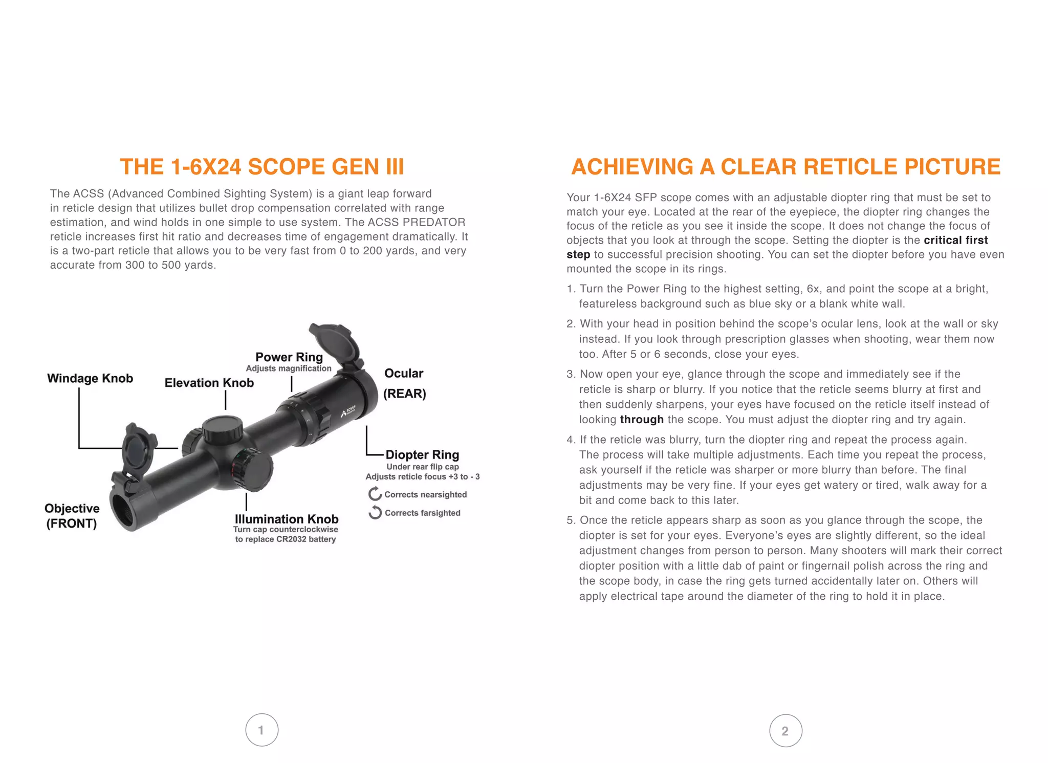 Instruction manual Primary Arms SLX6 1-6x24 SFP GEN III ACSS Predator | PDF