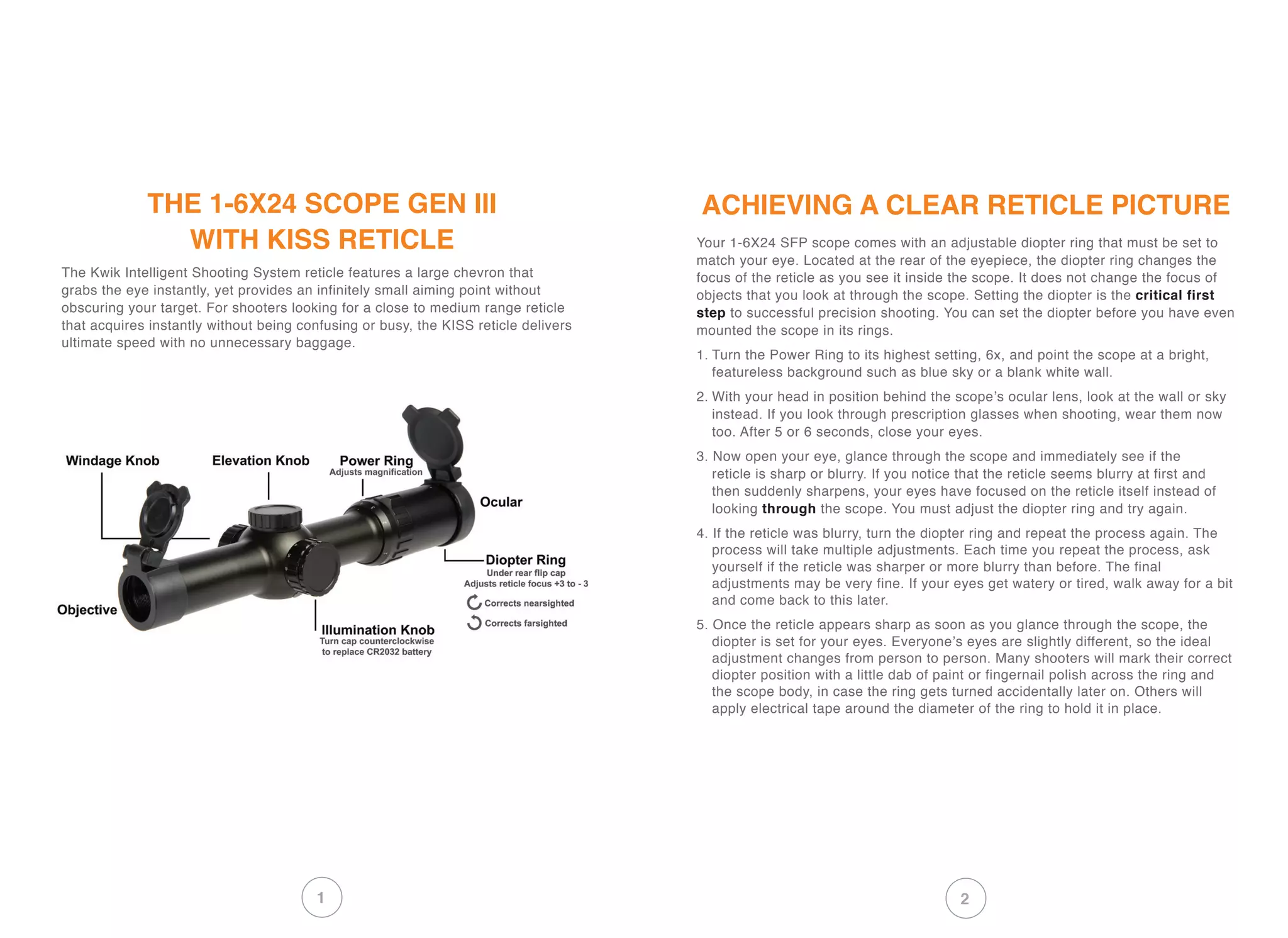 Instruction manual Primary Arms SLX6 1-6x24 SFP GEN III K.I.S.S. | PDF