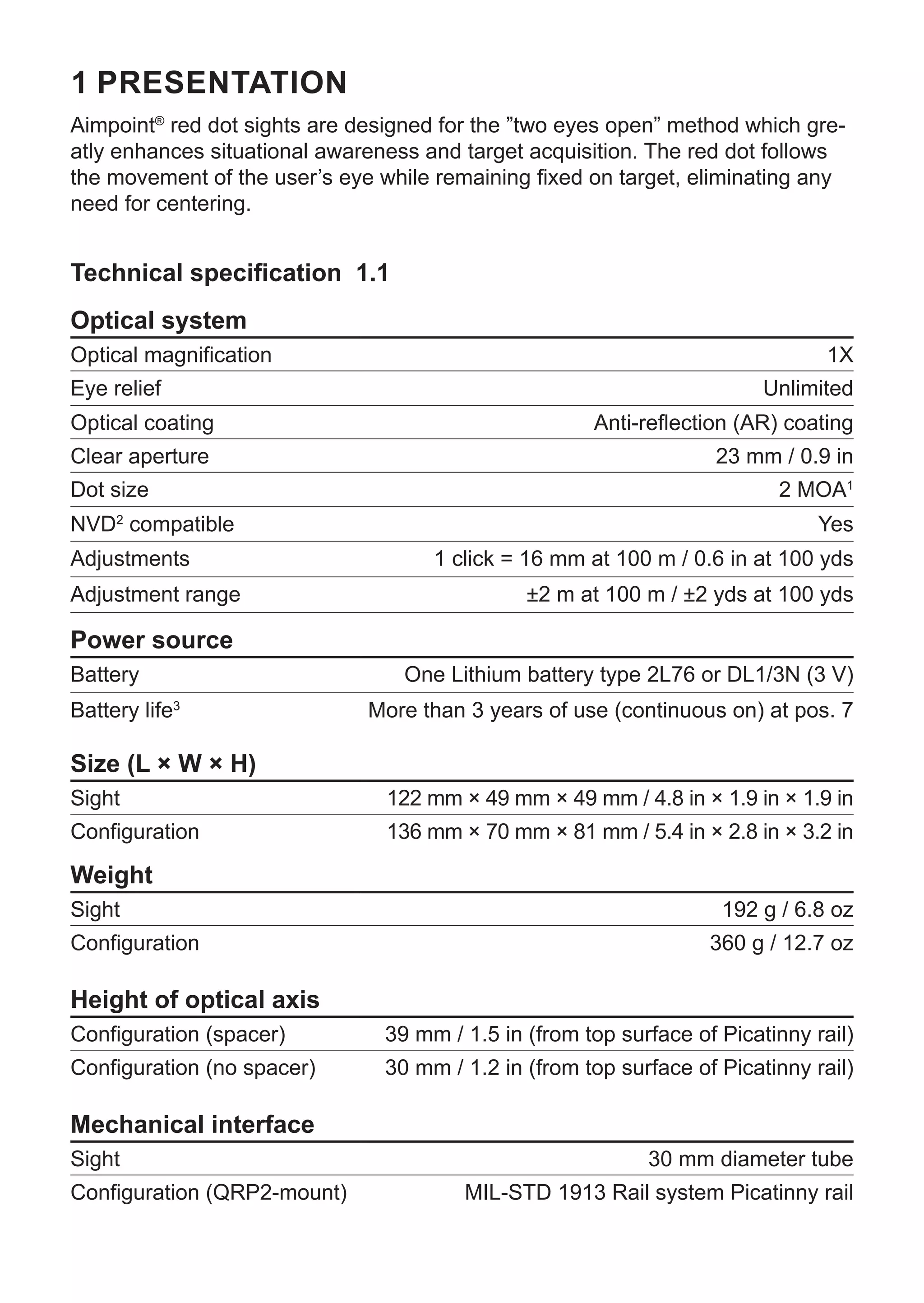Instruction manual | Aimpoint PRO | Optics Trade | PDF